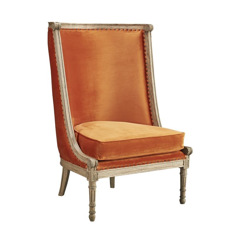 Orange Velvet High Back Chair